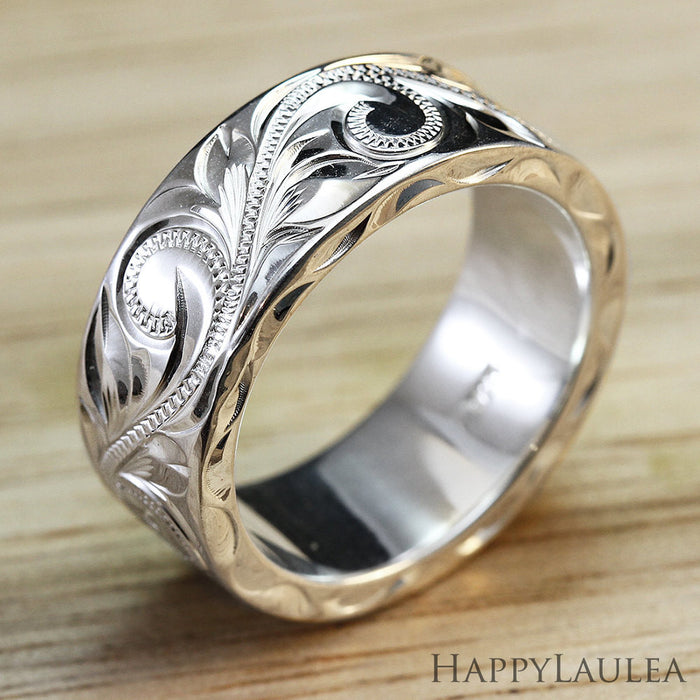 Hawaiian Hand Engraved Silver Ring | Custom Wedding Rings