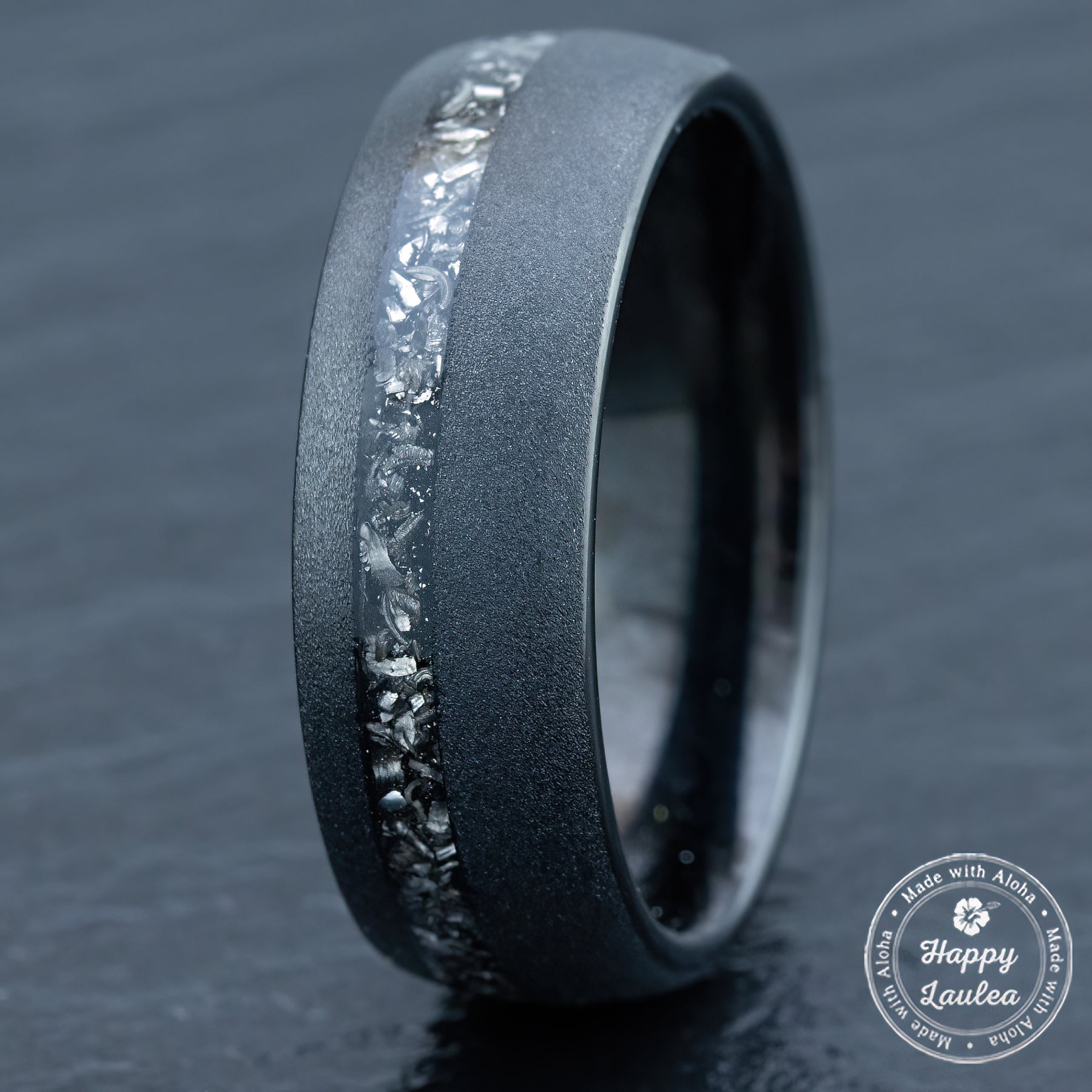 Black Tungsten Carbide Sand Blast Finish [8mm width] Meteorite Inlay
