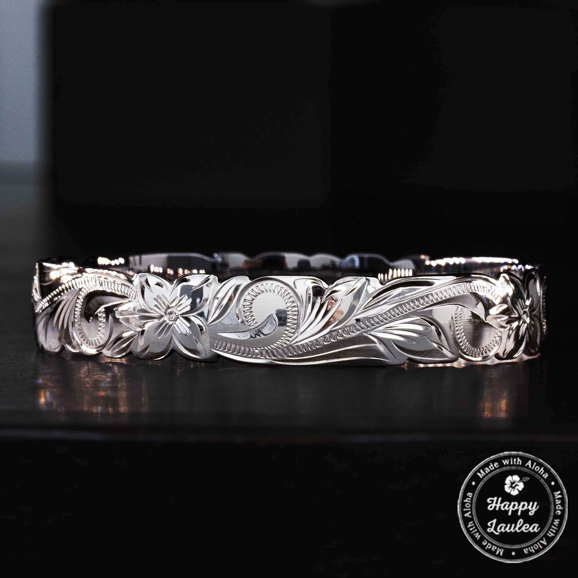Sterling Silver Bangle with Cutout Wave Edges [10mm] Hand Engraved Haw