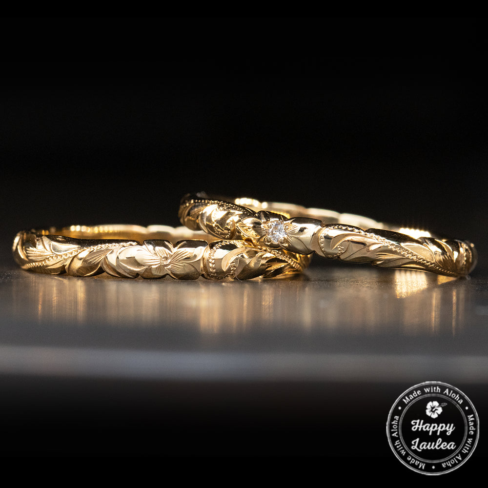 14k Gold Hand Engraved Wave Edge Ring [3mm] Hawaiian Old English Desig